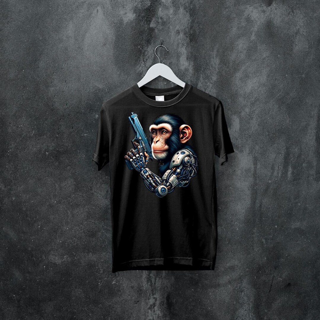 Cyberpunk Monkey T-shirt, Monkey With Bionic Arm Shirt, Ape Shirt ...
