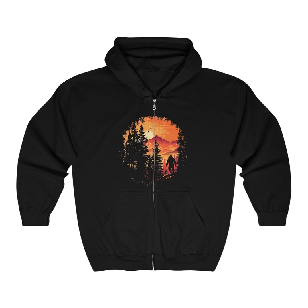 Bigfoot Zip-up Hoodie Sweatshirt, Sasquatch Sweater, Unisex Hooded ...