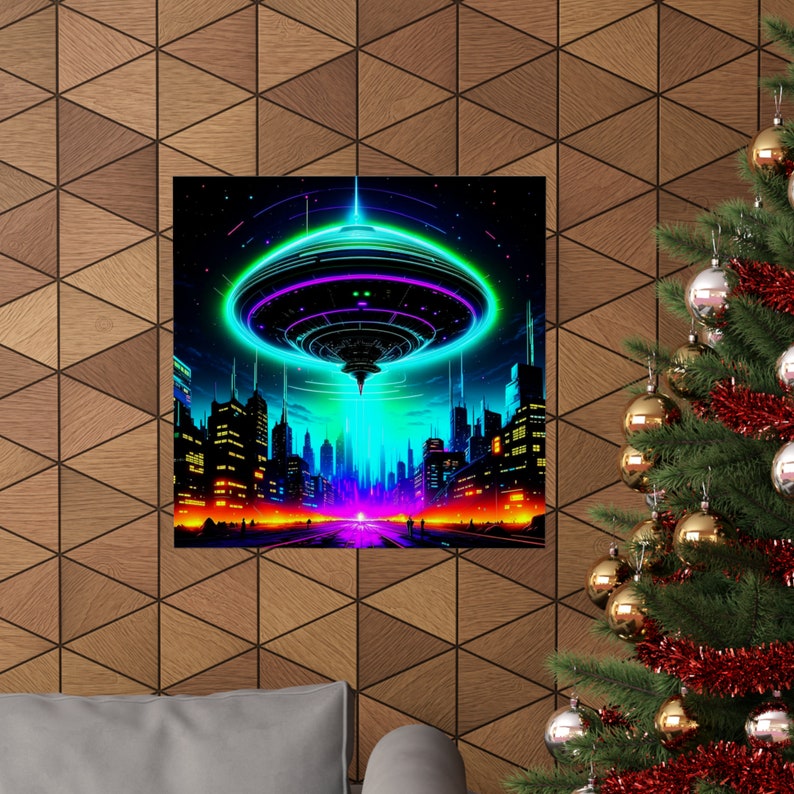 UFO Poster, 24 X 24, Flying Saucer Poster, City Poster, Alien Abduction ...