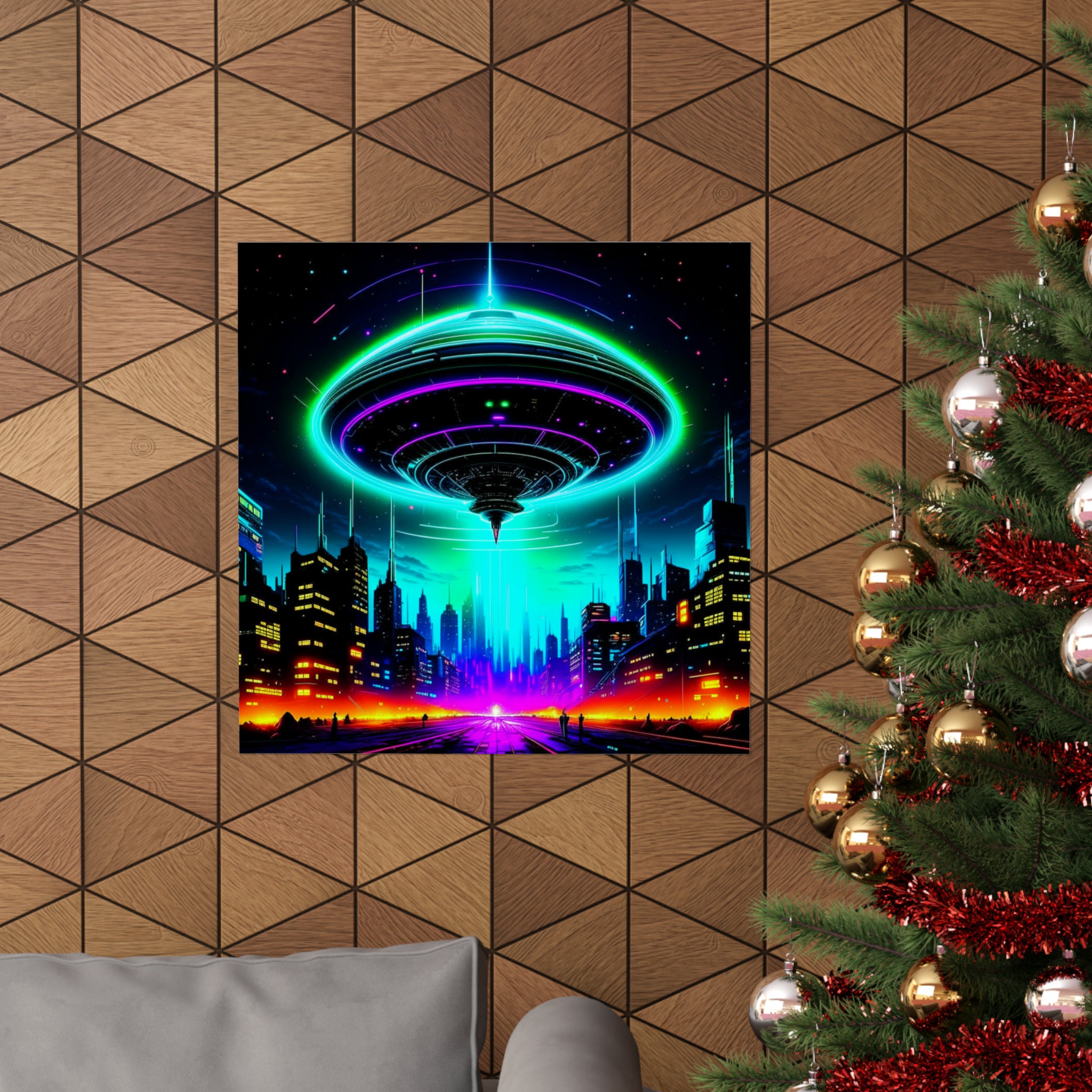 UFO Poster, 24 X 24, Flying Saucer Poster, City Poster, Alien Abduction ...
