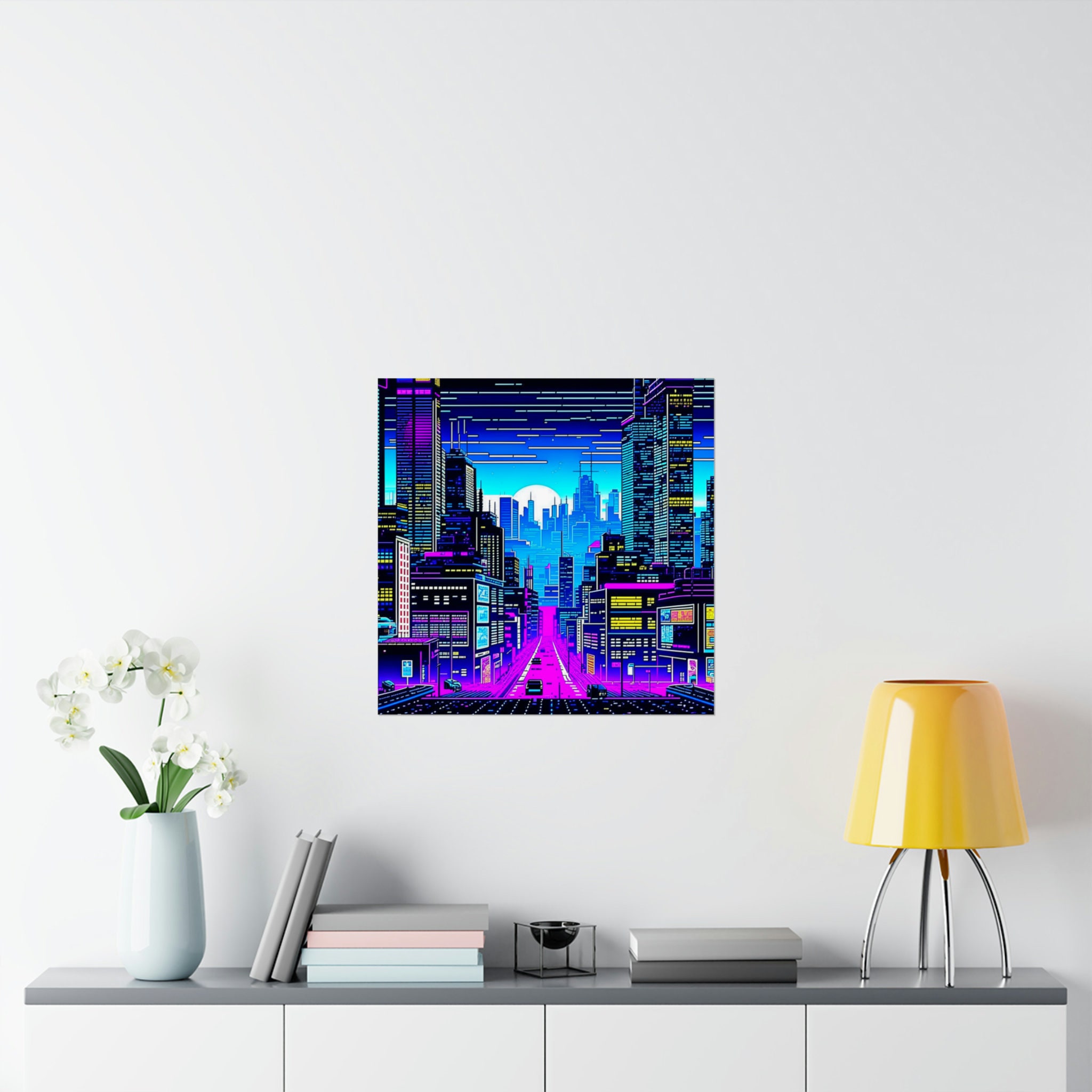 Pixel City Poster, Cyberpunk City, Pixel Art City, Gaming Poster, Video ...
