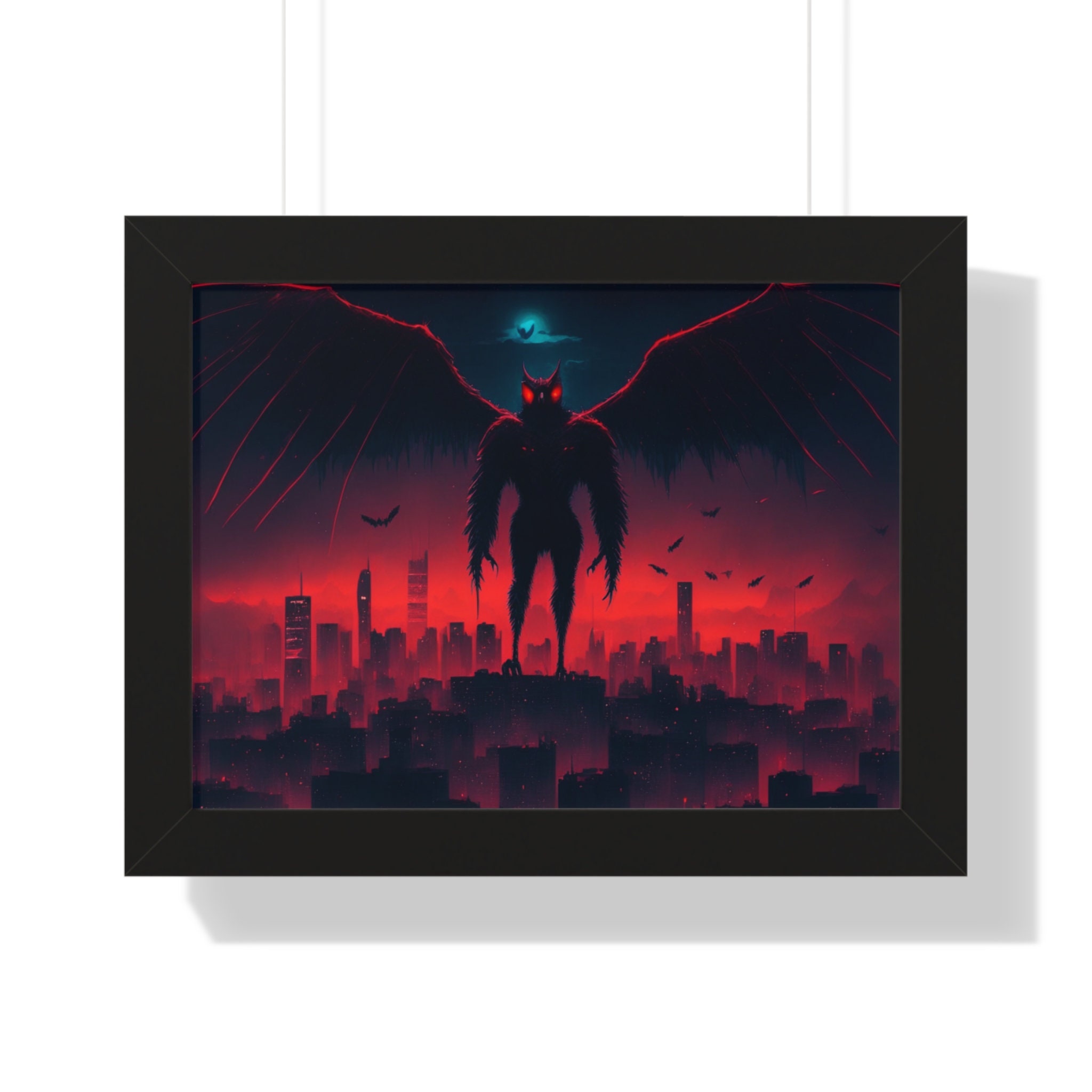 Mothman Frame, Mothman Poster, Mothman Over City, Dark Mothman Art ...