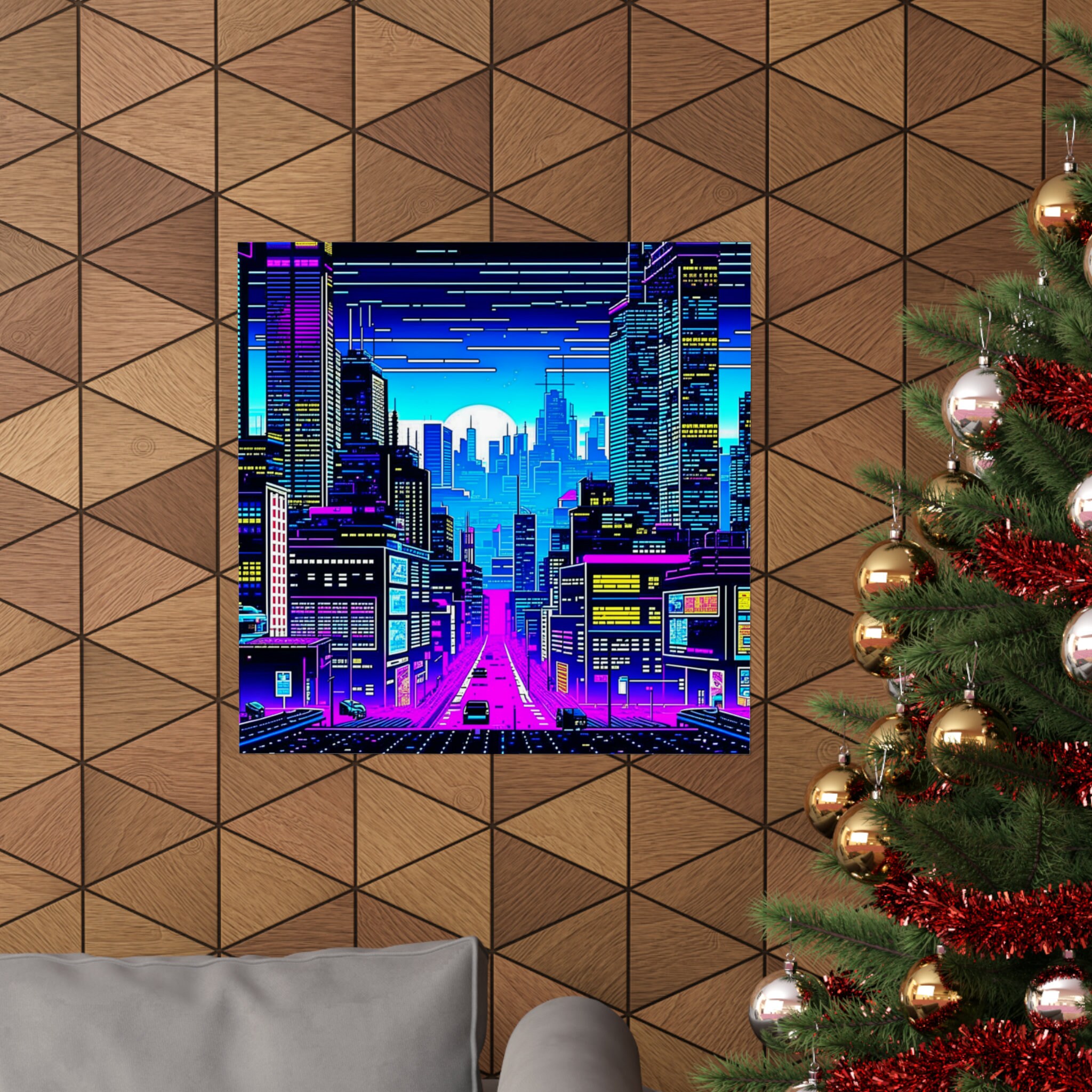 Pixel City Poster, Cyberpunk City, Pixel Art City, Gaming Poster, Video ...
