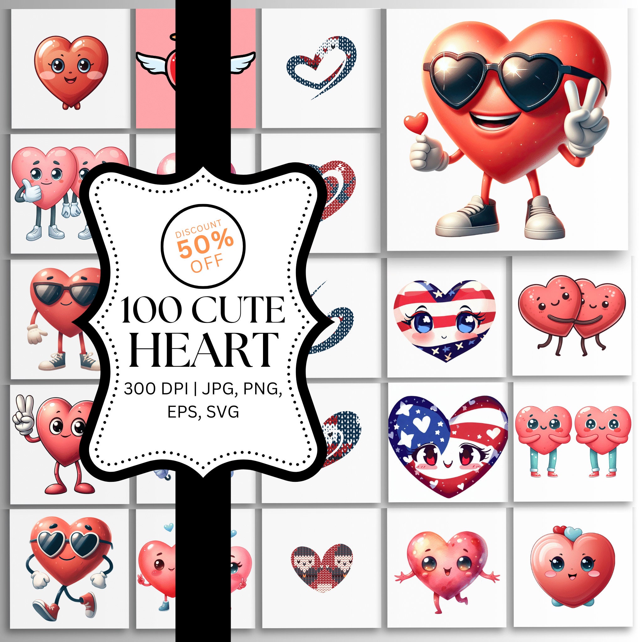 Cute Heart Clipart Bundle, Digital Download, Love Emojis, Valentines ...