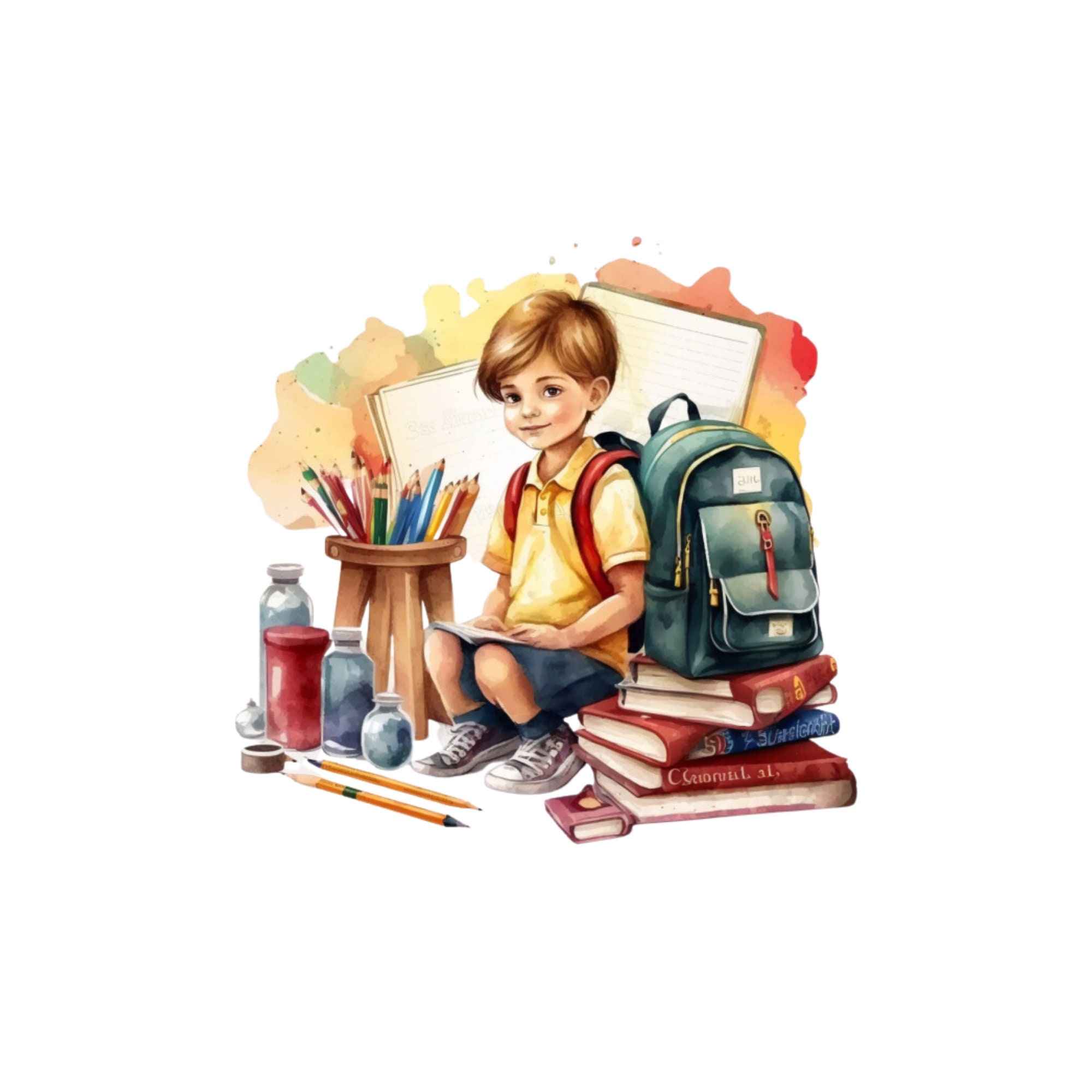 25 School Time Clipart PNG, Watercolor for School,gift for School ...