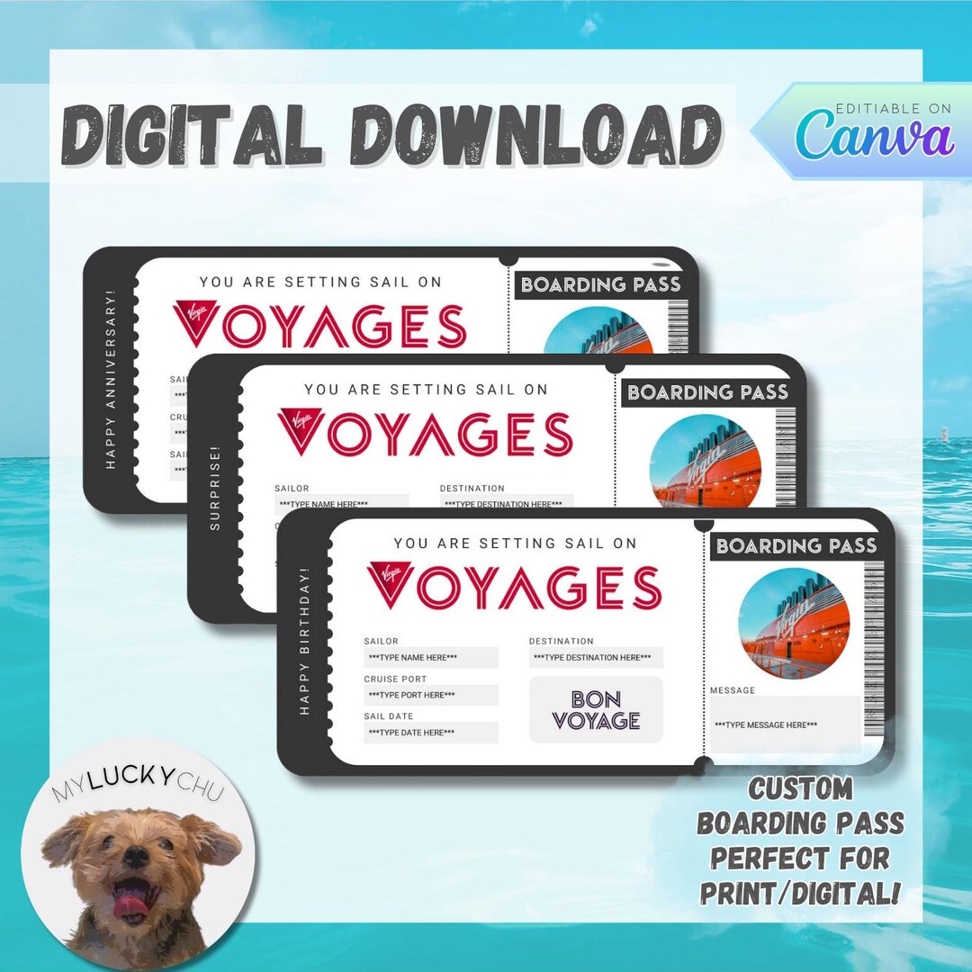 Digital Virgin Voyages Boarding Pass | Editable Cruise Ticket Template Scarlet, Valiant ...