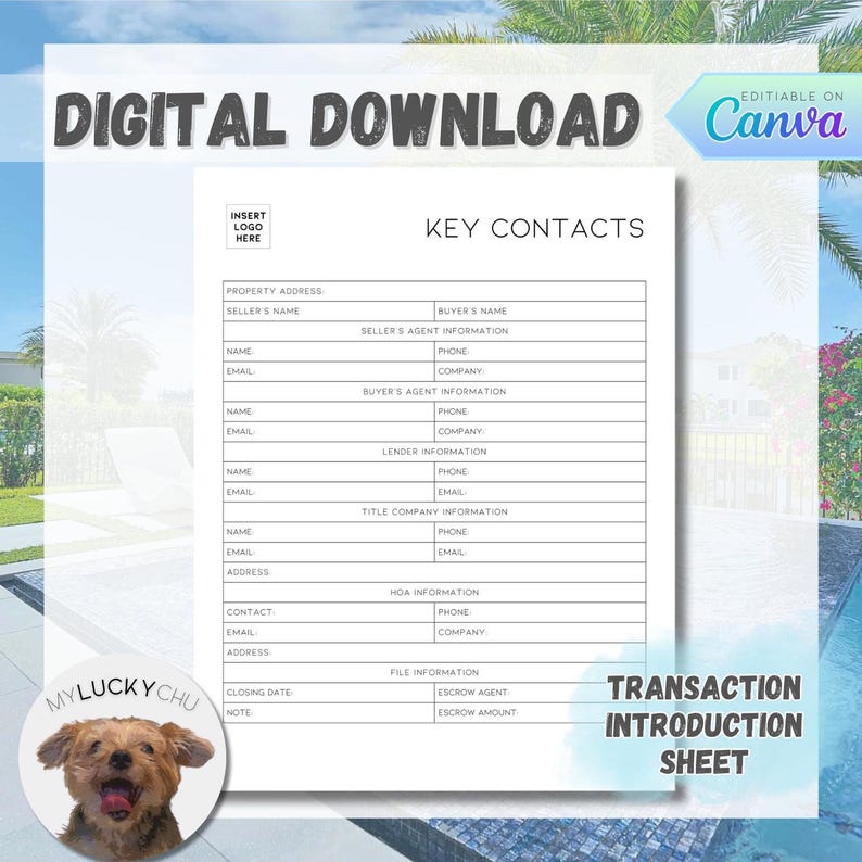 Editable Information Sheet, Real Estate Agent, Transaction Coordinator ...