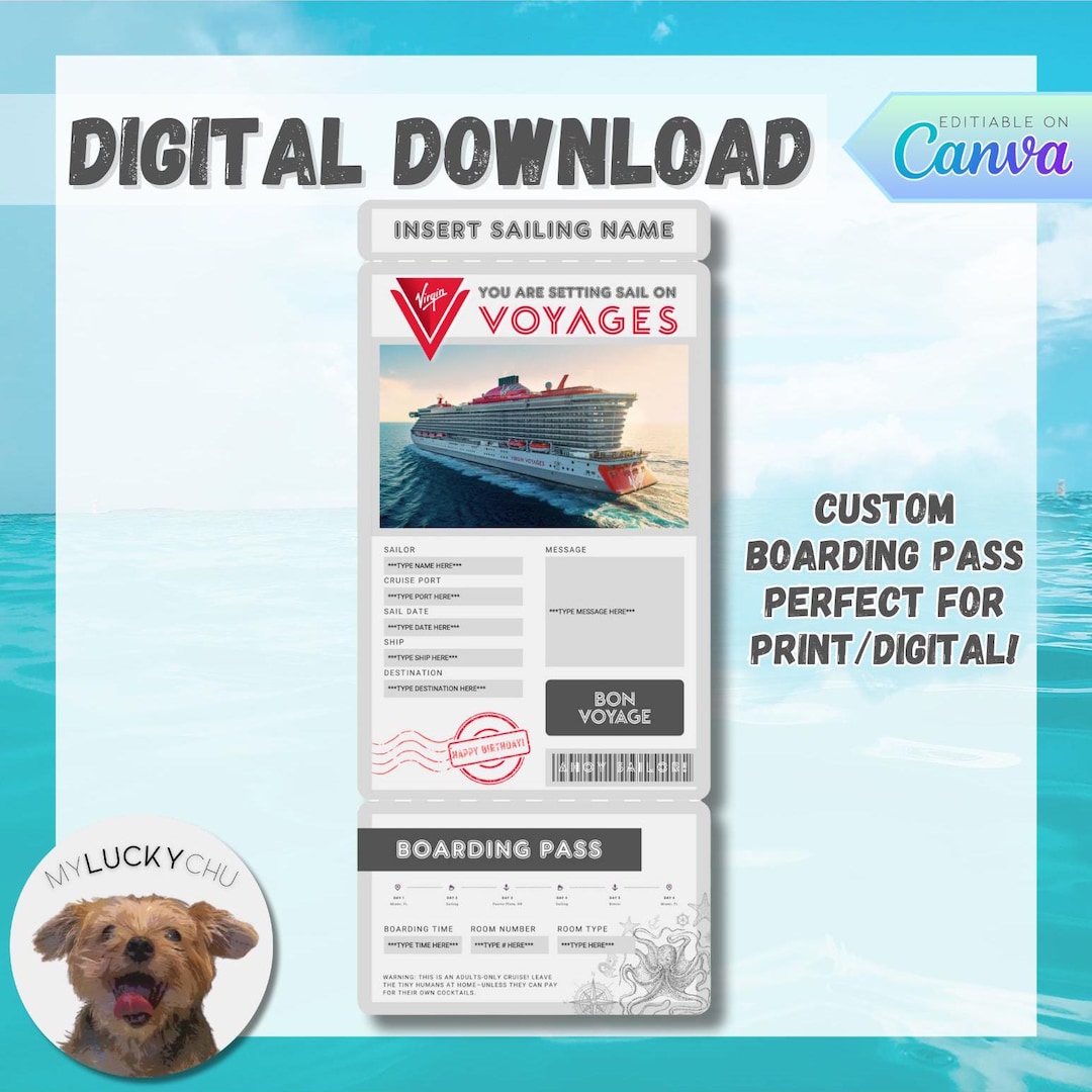 Digital Virgin Voyages Boarding Pass | Editable Cruise Ticket Template Scarlet, Valiant ...