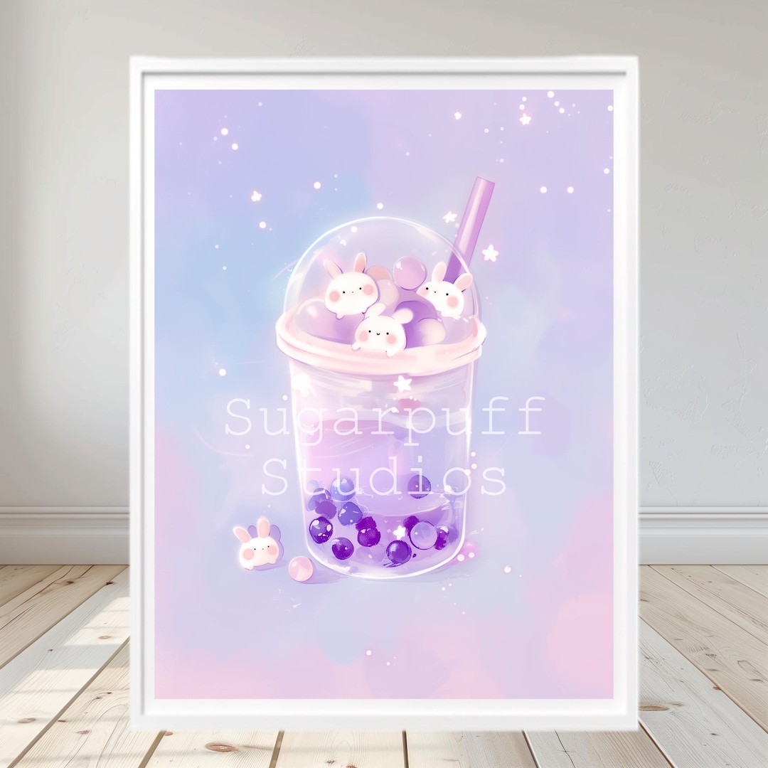 Printable Boba Milk Tea Art Print - Kawaii Illustration - Cute Wall Art ...
