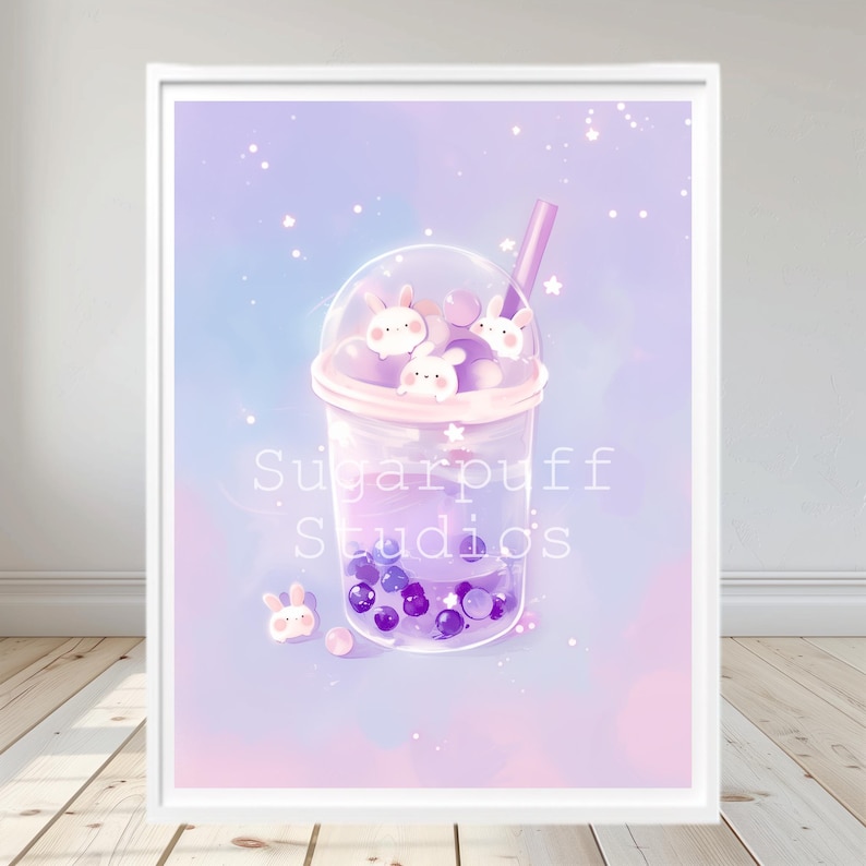 Printable Boba Milk Tea Art Print - Kawaii Illustration - Cute Wall Art ...