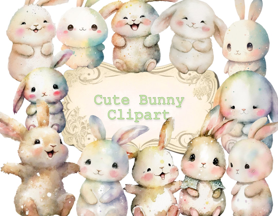 Watercolor Pastel Cute Bunnies Clipart PNG Digital Image Downloads for ...