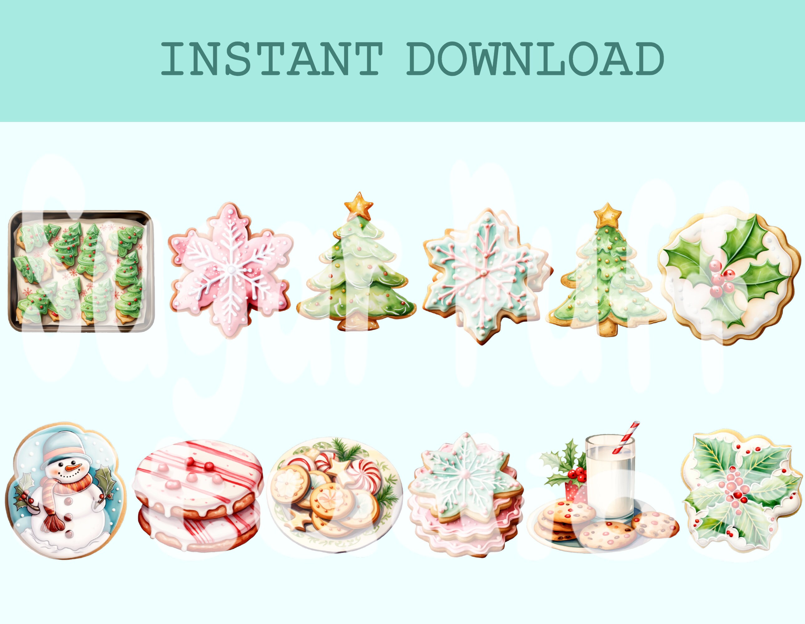 Watercolor Christmas Sugar Cookie Clipart Xmas Treats - PNG Digital ...