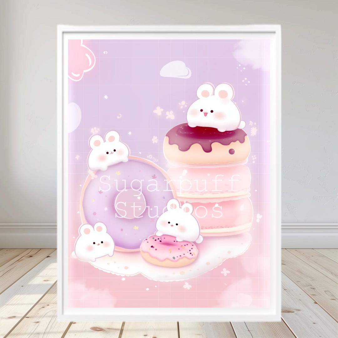 Printable Bunny Donuts Art Print - Whimsical Dessert Art - Cute Wall ...