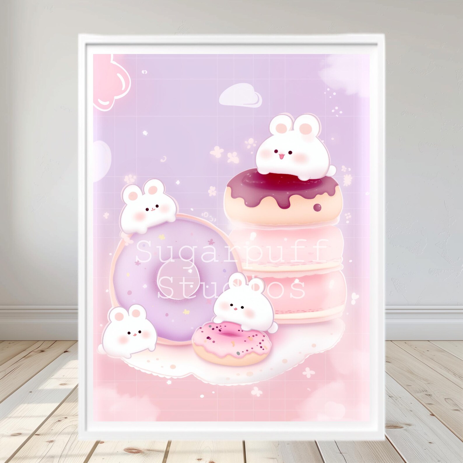 Printable Bunny Donuts Art Print - Whimsical Dessert Art - Cute Wall ...