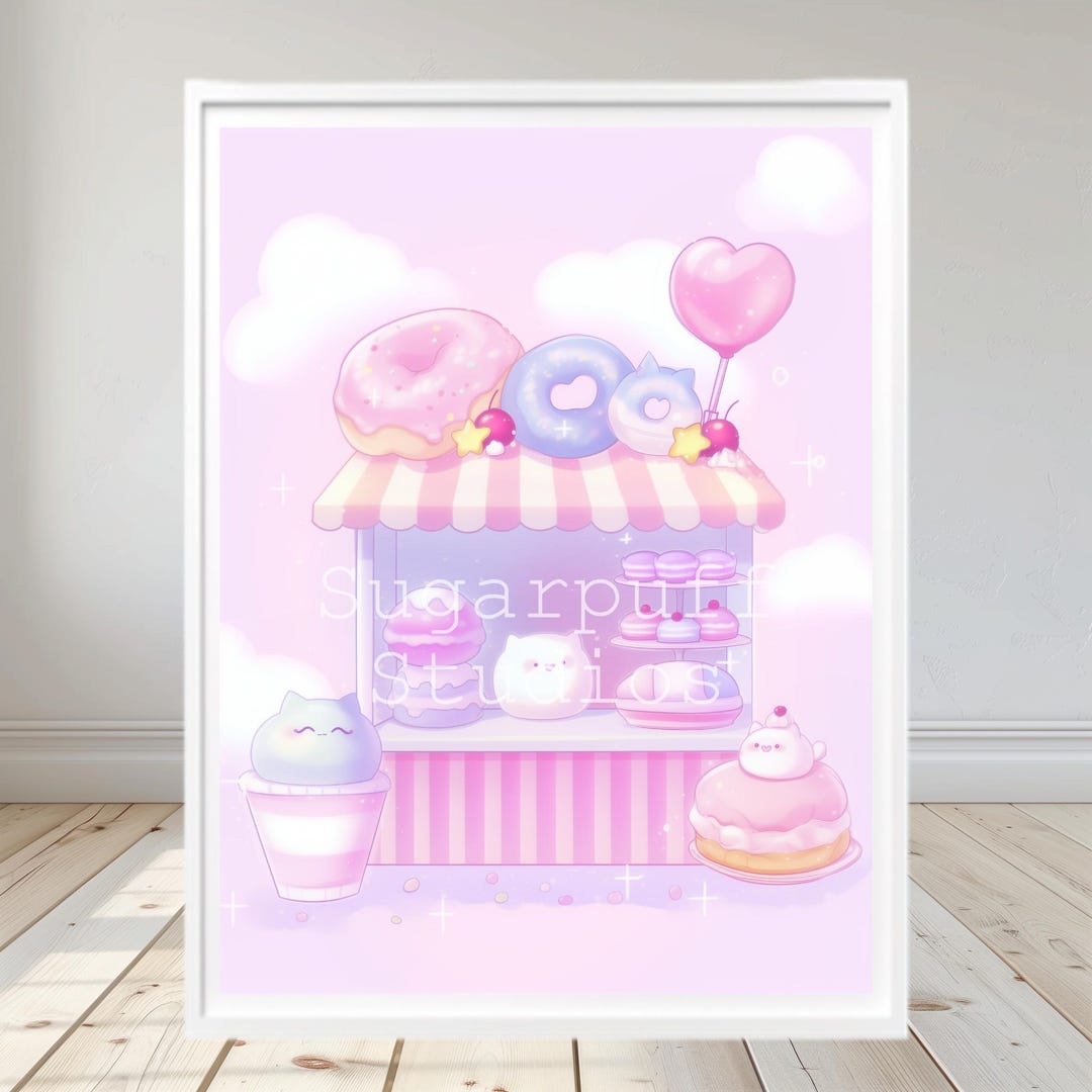 Printable Cats Pastry Food Stall Art Print - Kawaii Illustration - Cute ...