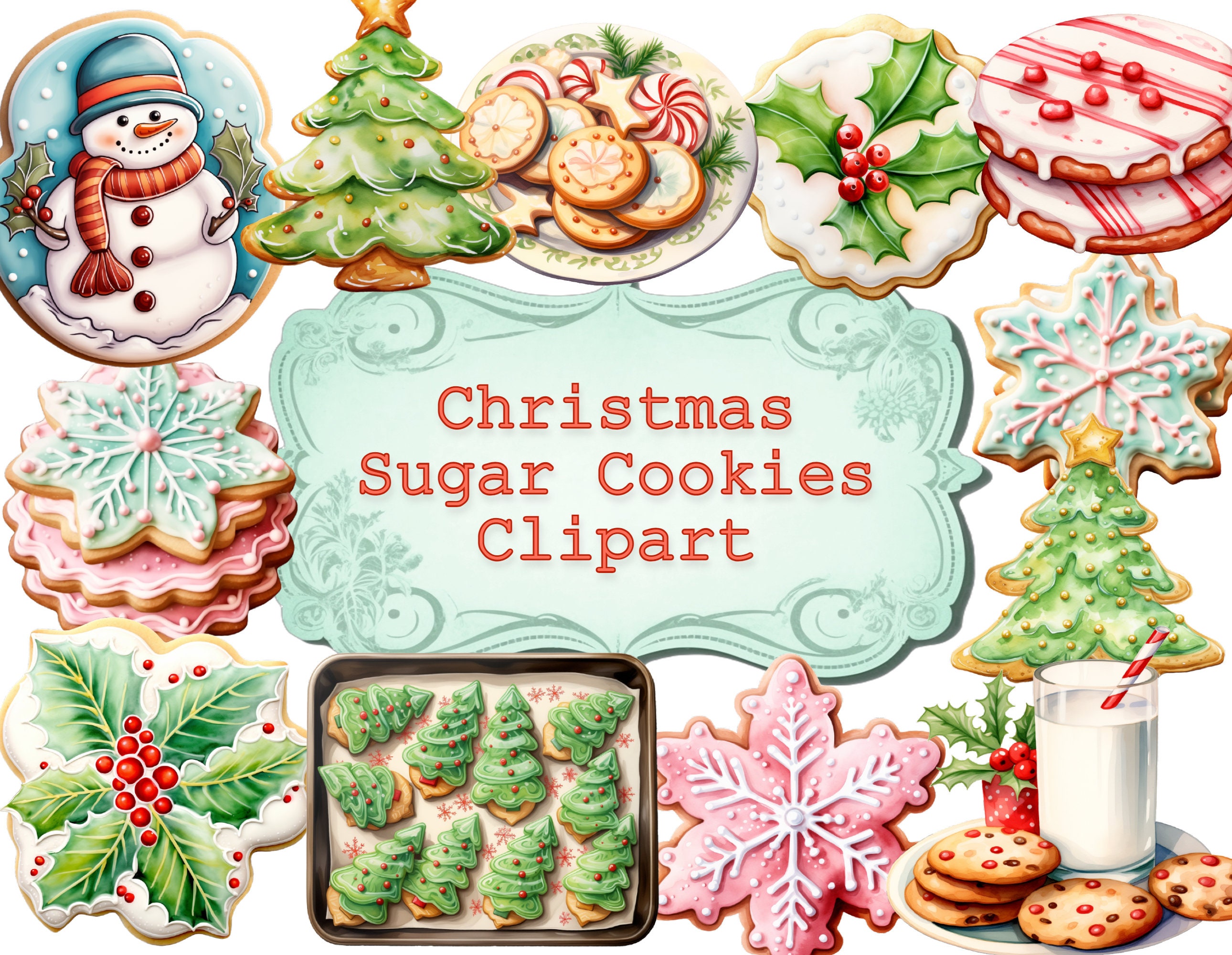Watercolor Christmas Sugar Cookie Clipart Xmas Treats PNG Digital Image ...