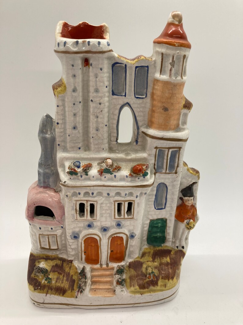 Antique Staffordshire Potteries Large Flatback Ornament of A Turreted ...