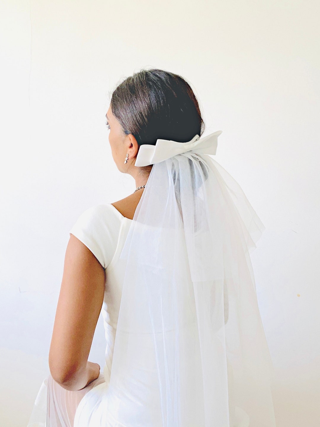 Veil With Hair Bow Bridal Veil Wedding Veil Short Veil - Etsy
