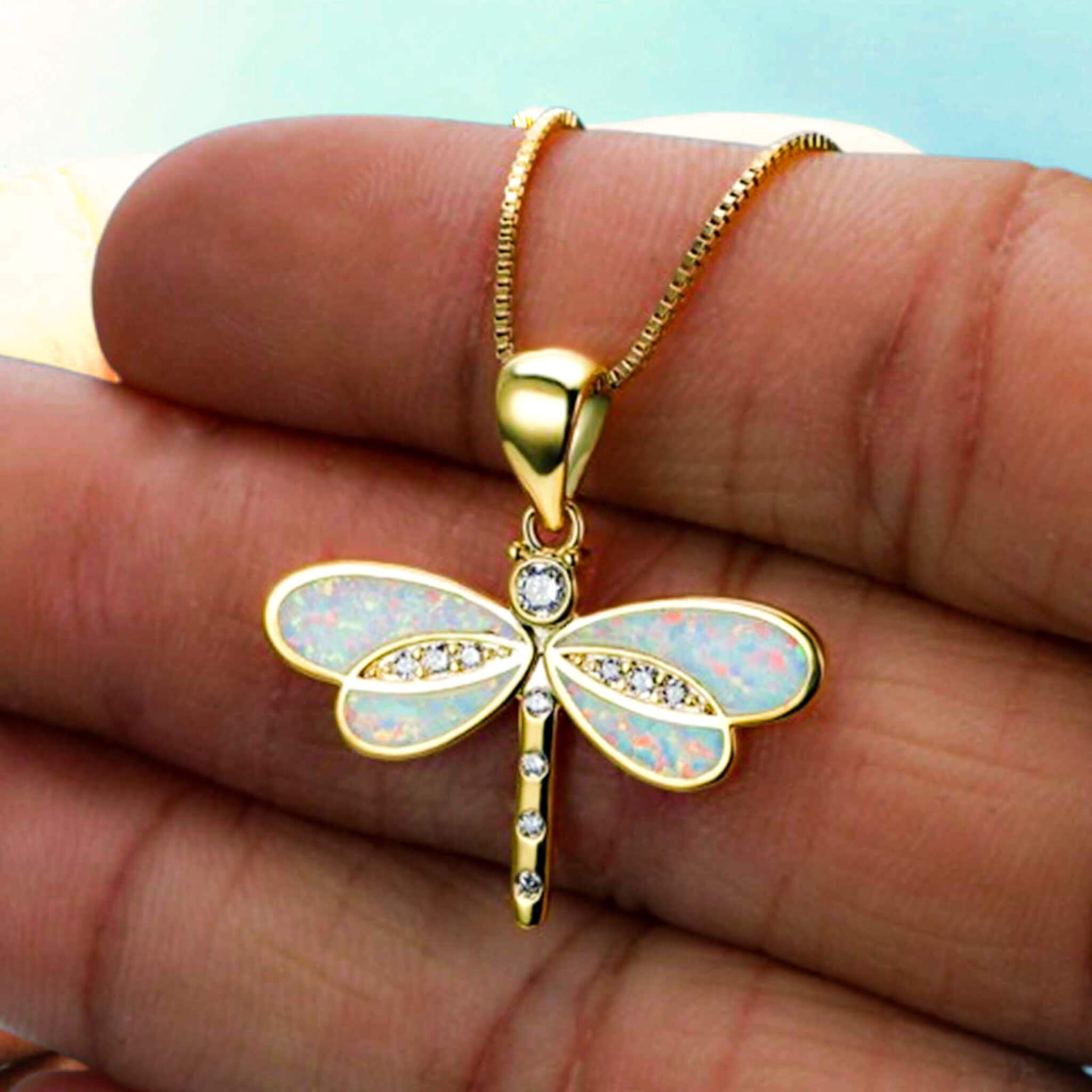 18 K Gold Dragonfly Necklace Gold Necklace Set Dragonfly Necklace Gold ...