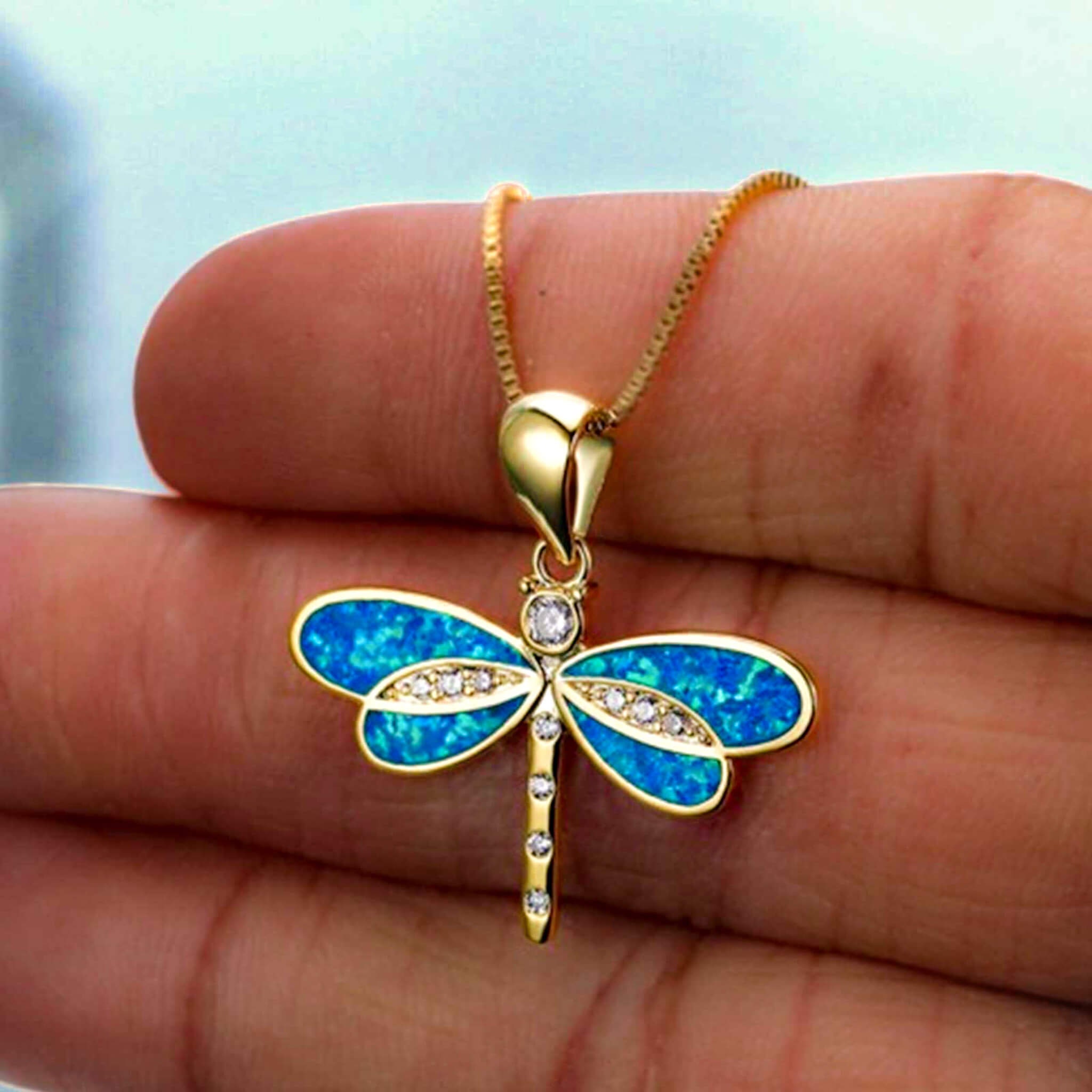 18 K Gold Dragonfly Necklace Gold Necklace Set Dragonfly Necklace Gold ...