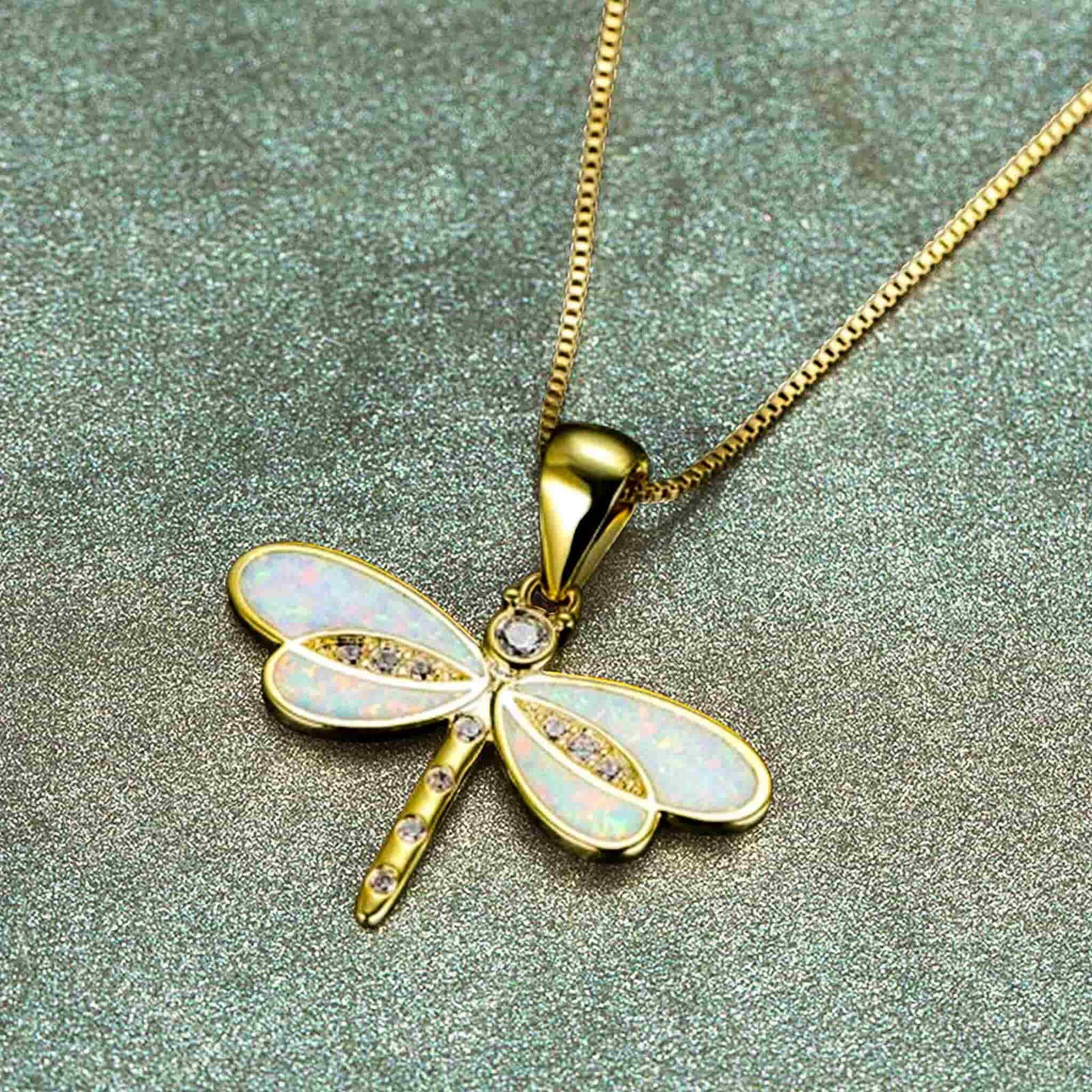 18 K Gold Dragonfly Necklace Gold Necklace Set Dragonfly Necklace Gold ...