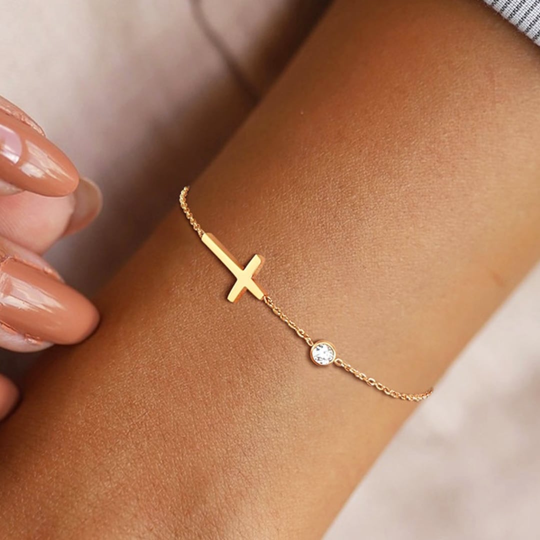Gold Cross Faith Bracelet • Gold Necklace Set • Cross Bracelet Gold • Cross Bracelet Women ...