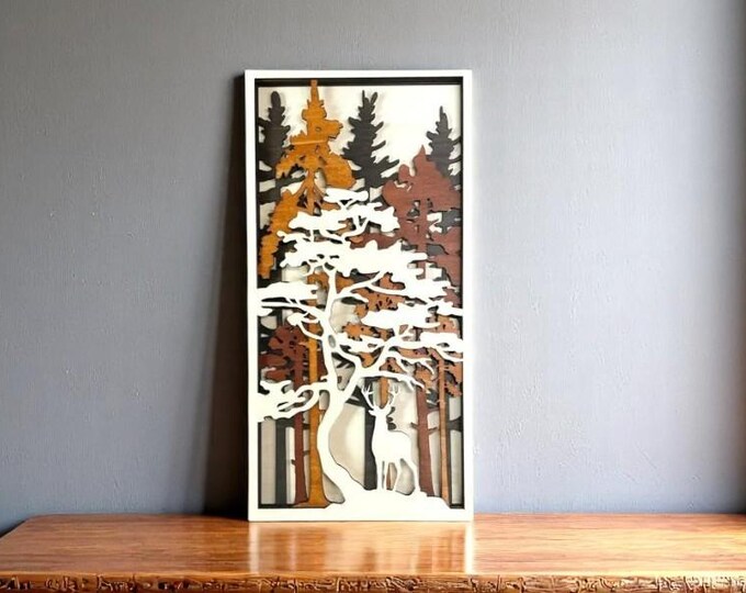 Wooden Layered Forest Scene With Deer - Large - Etsy