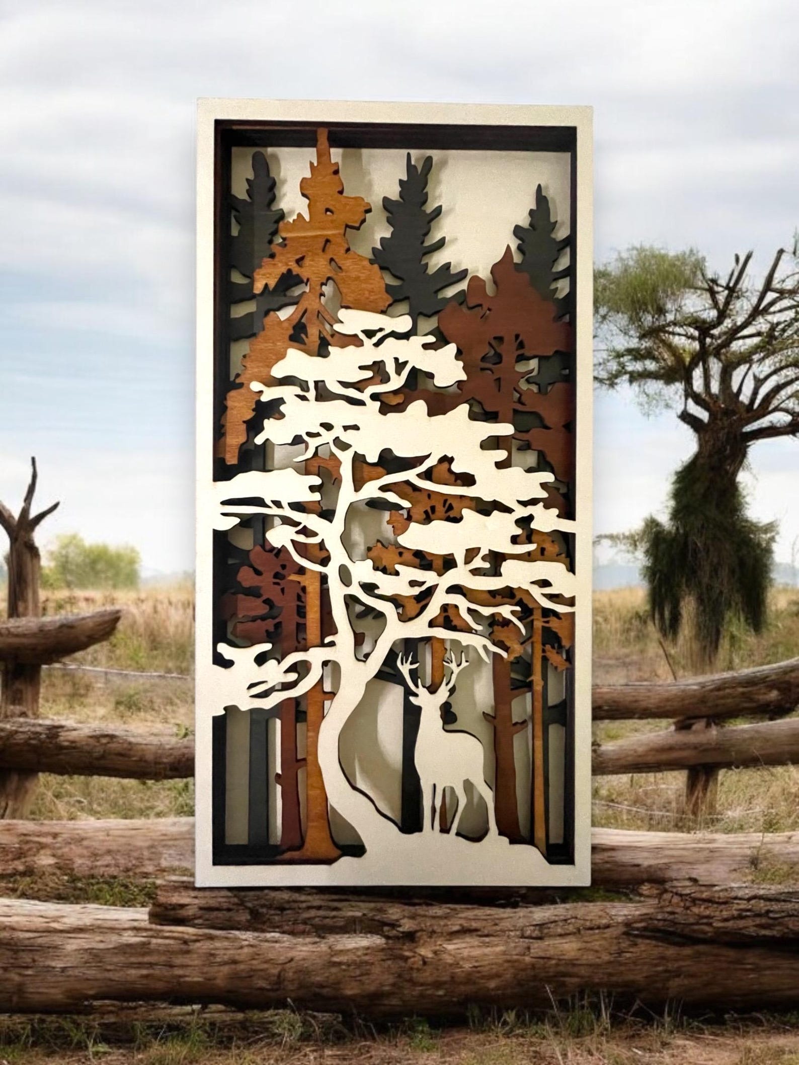 Wooden Layered Forest Scene With Deer - Large - Etsy
