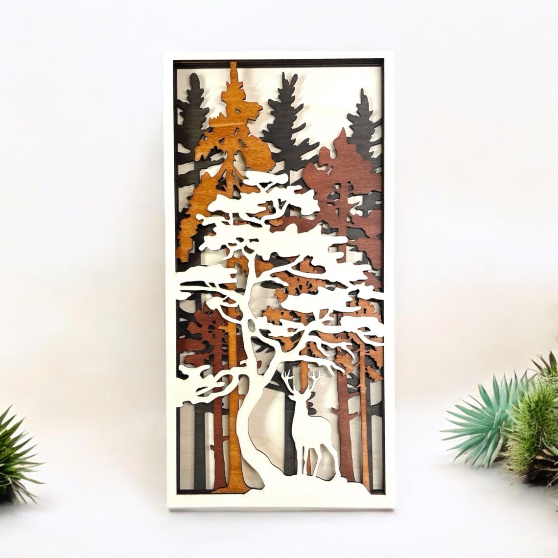 Wooden Layered Forest Scene With Deer - Large - Etsy