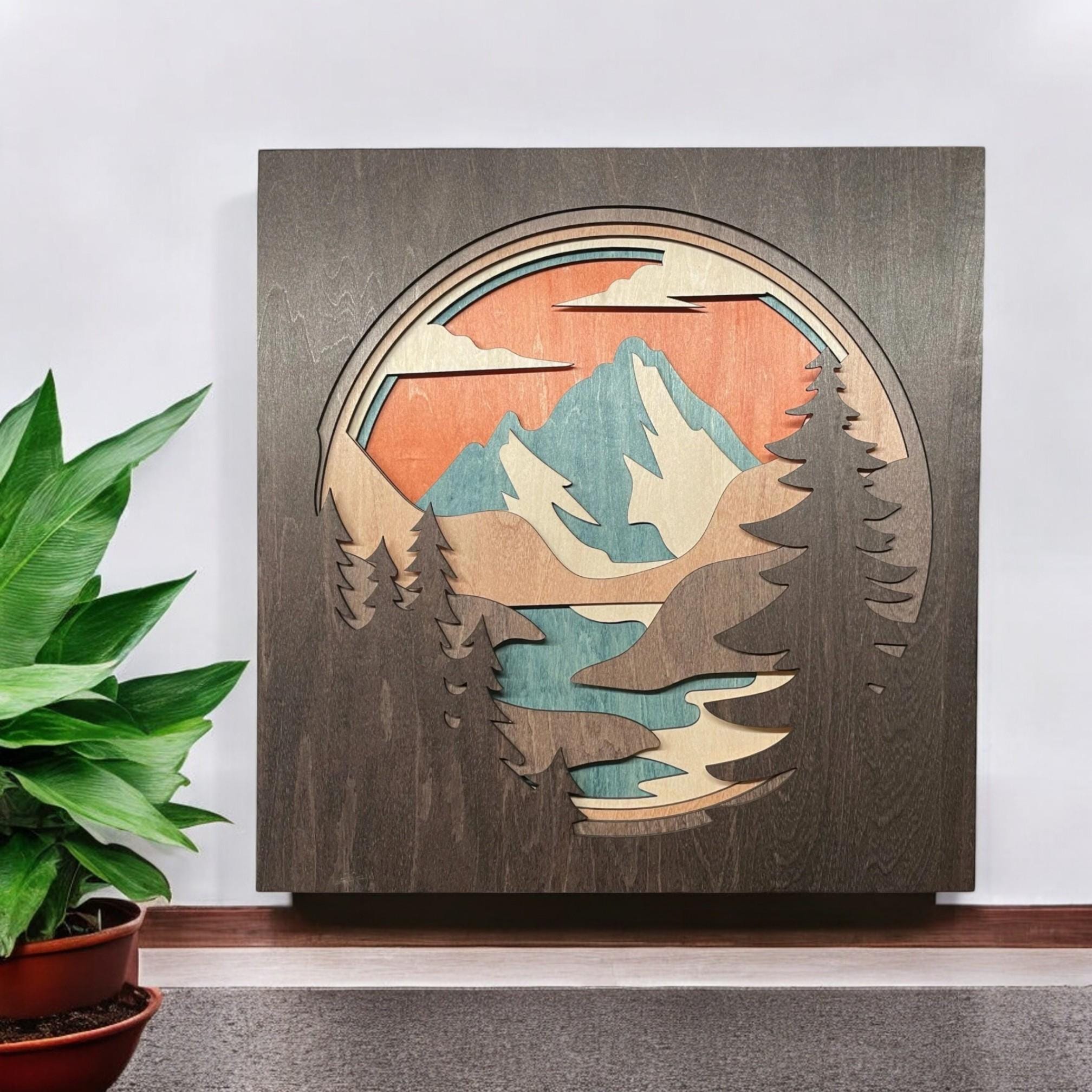 Wooden Layered Mountain Scene Large 15x15 - Etsy
