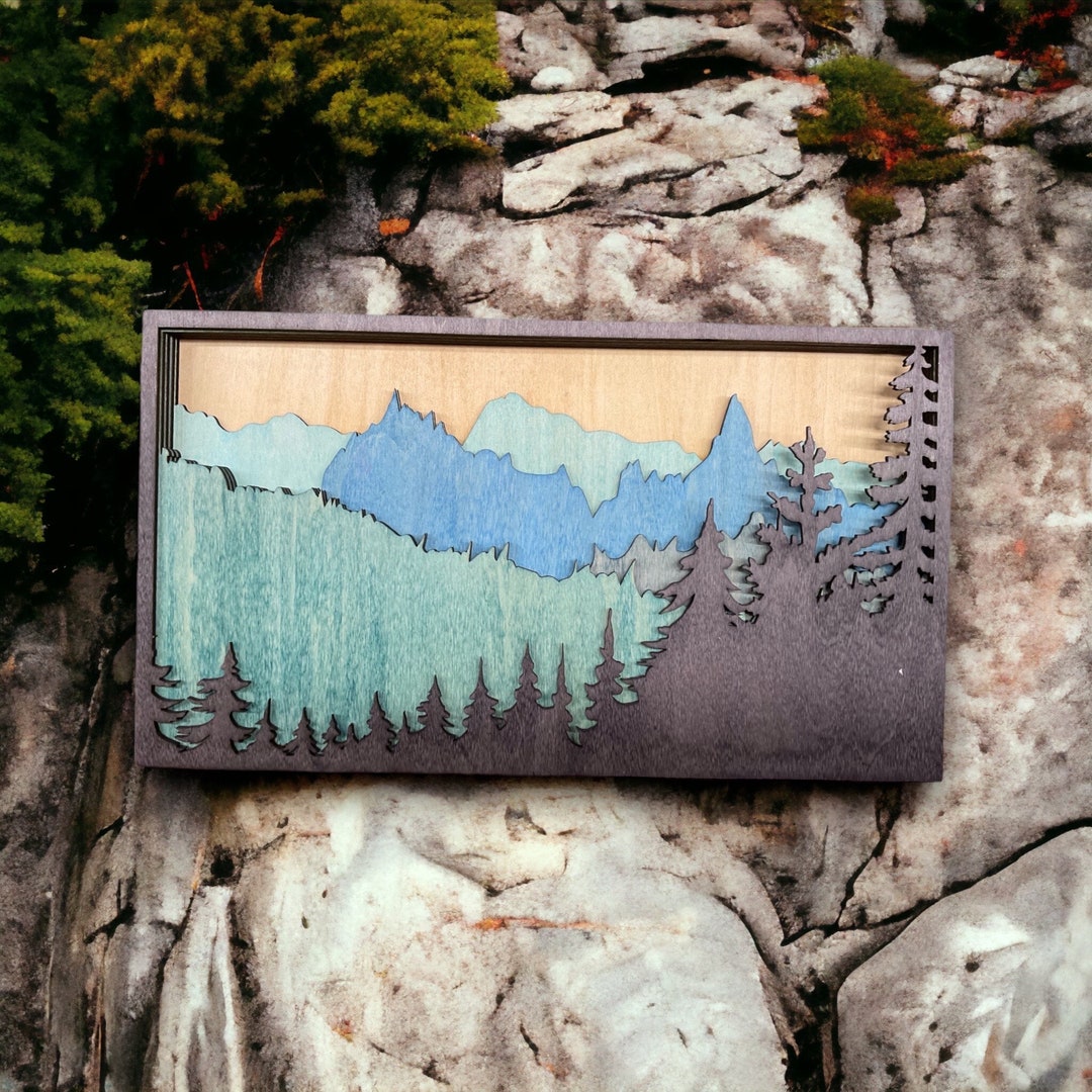Wooden Layered Mountain Scene - Small - Etsy