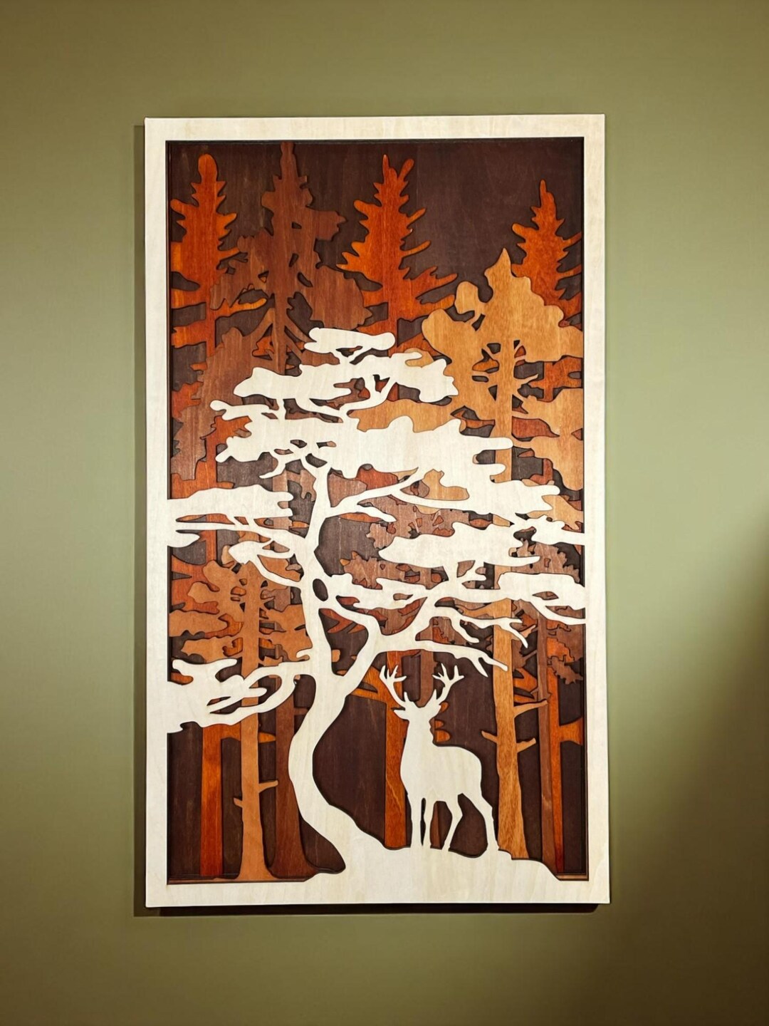 Wooden Layered Forest Scene With Deer - Large - Etsy
