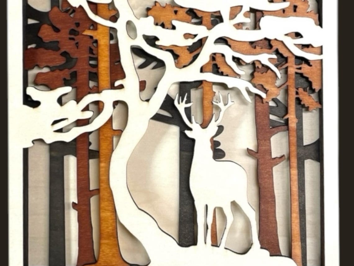 Wooden Layered Forest Scene With Deer - Large - Etsy
