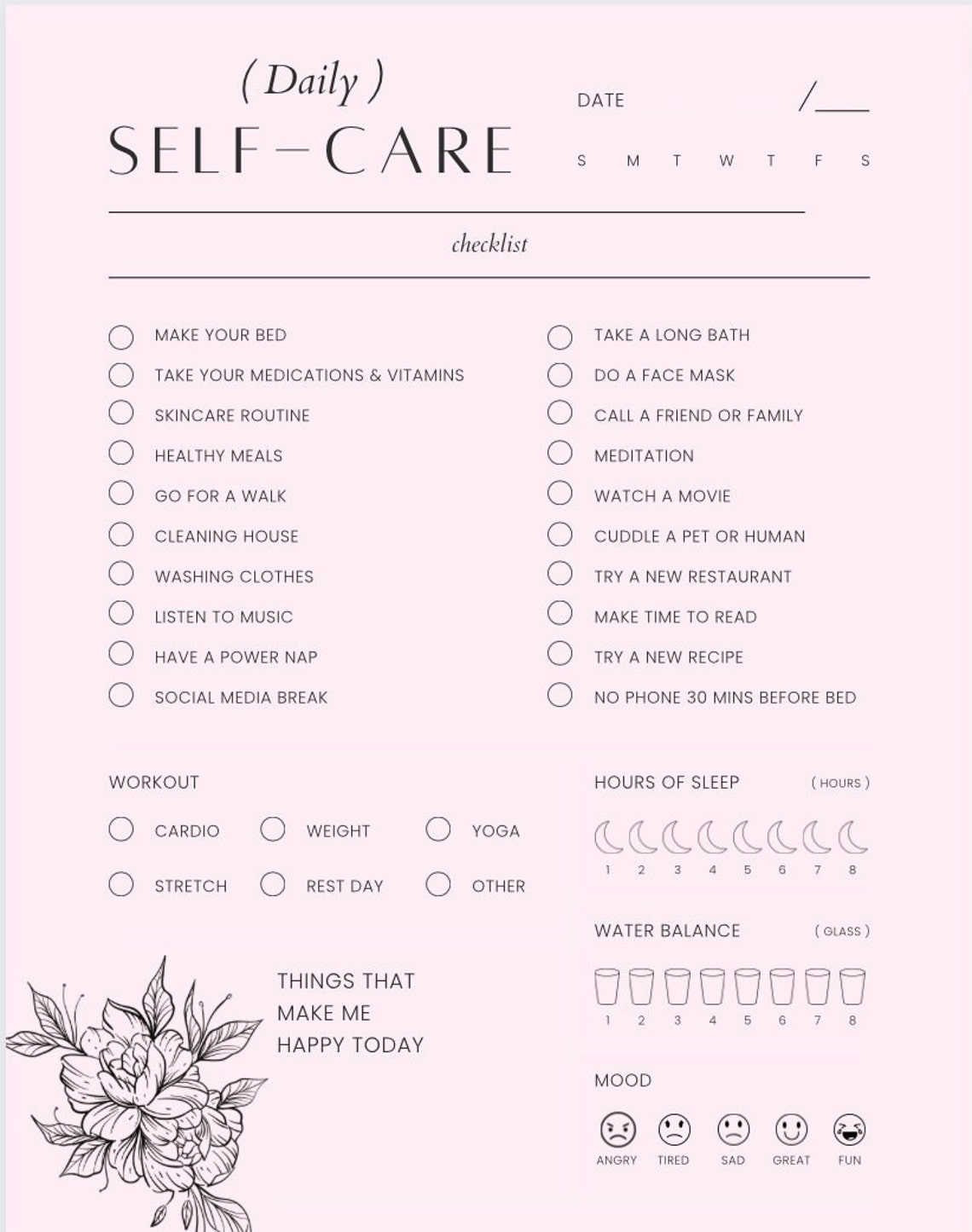 Daily Self Care to Do List Printable, Instant Download, Productivity ...