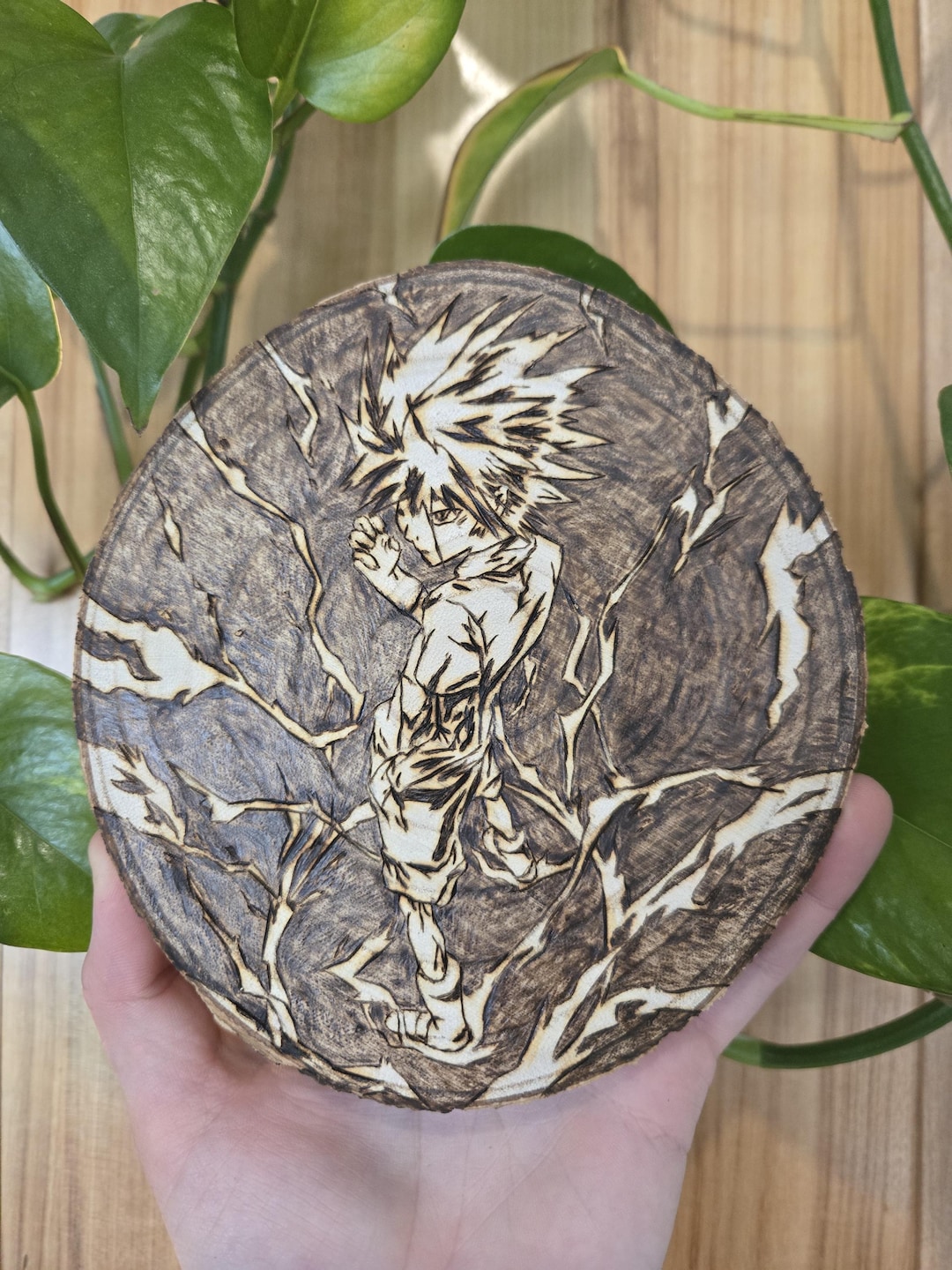 Lightning Hunter Pyrography Anime Wall Art - Handmade Wood Burning - Etsy