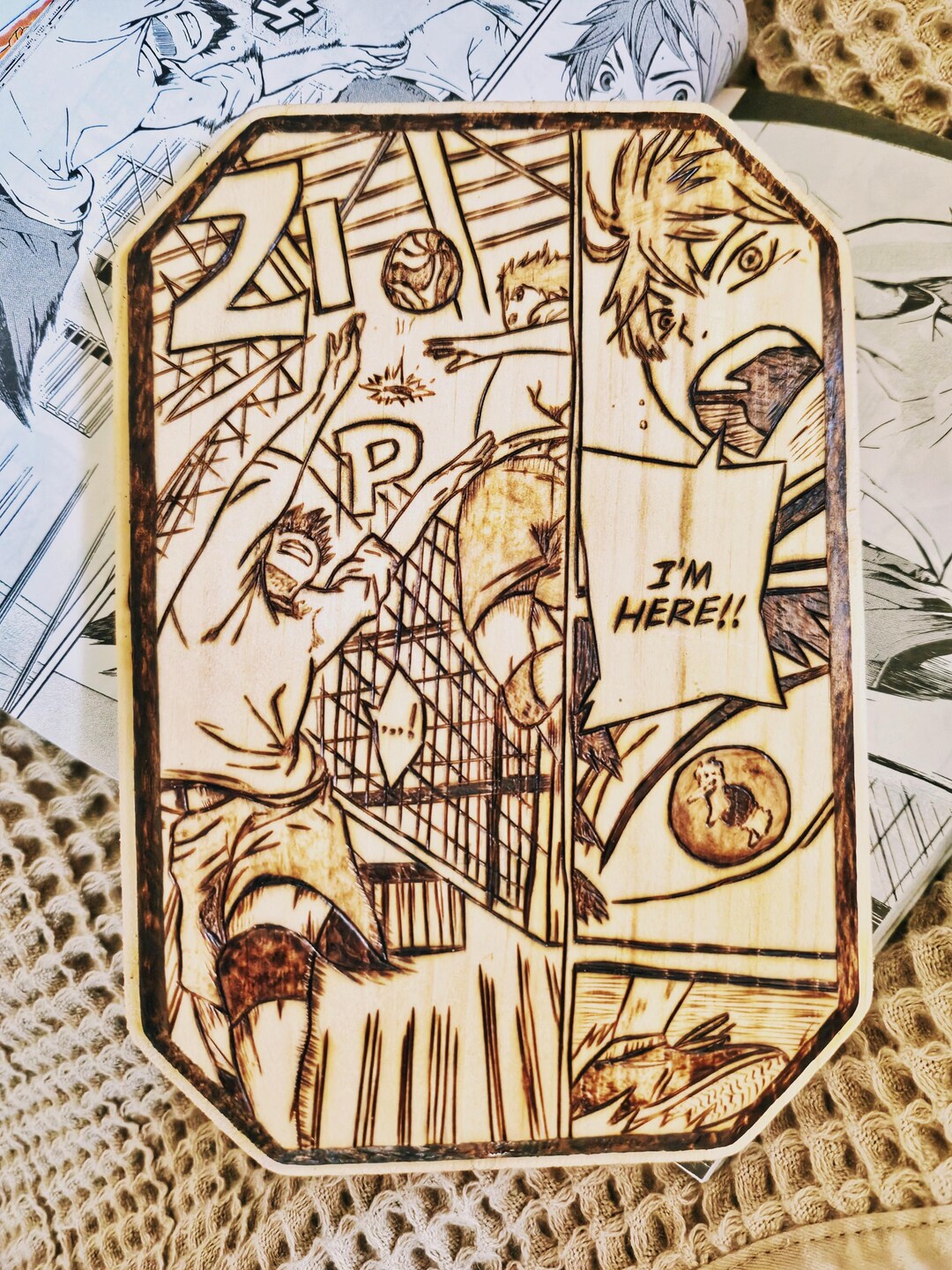 Volleyball Dorks Pyrography Anime Wall Art - Handmade Wood Burning - Etsy