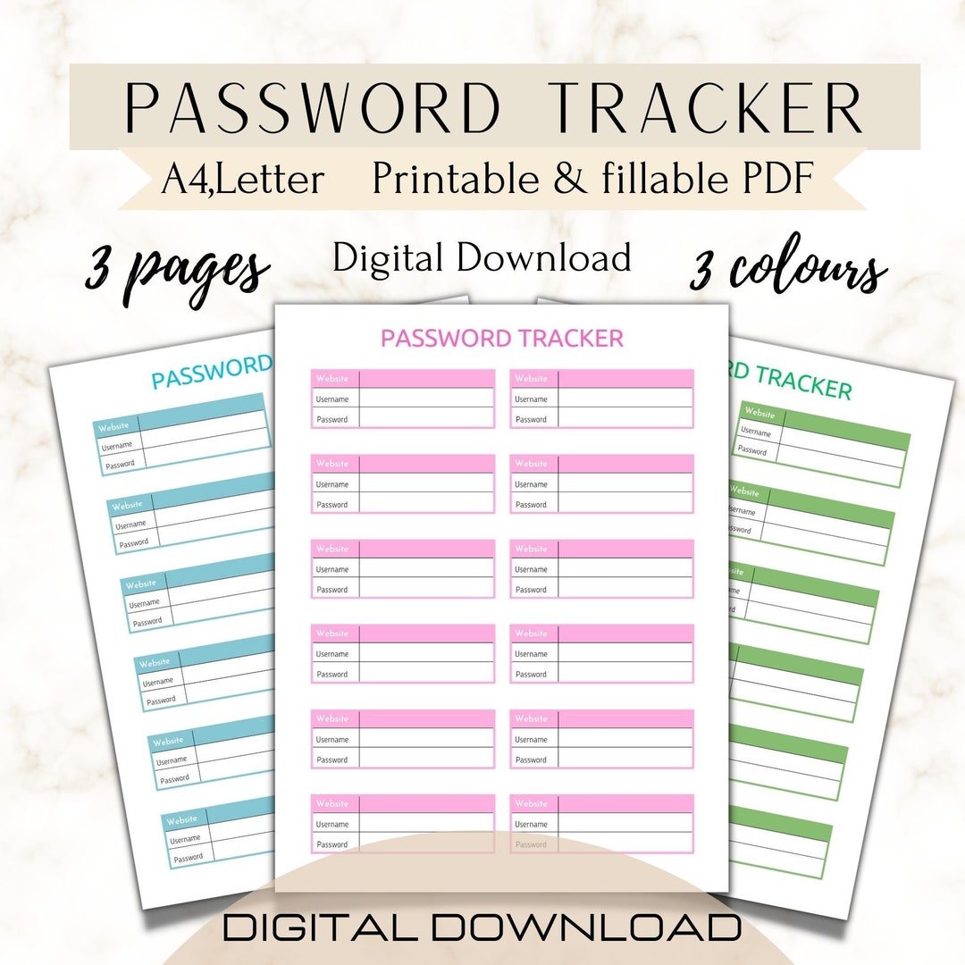 Printable & Fillable, Password Tracker, Password Keeper, Instant ...