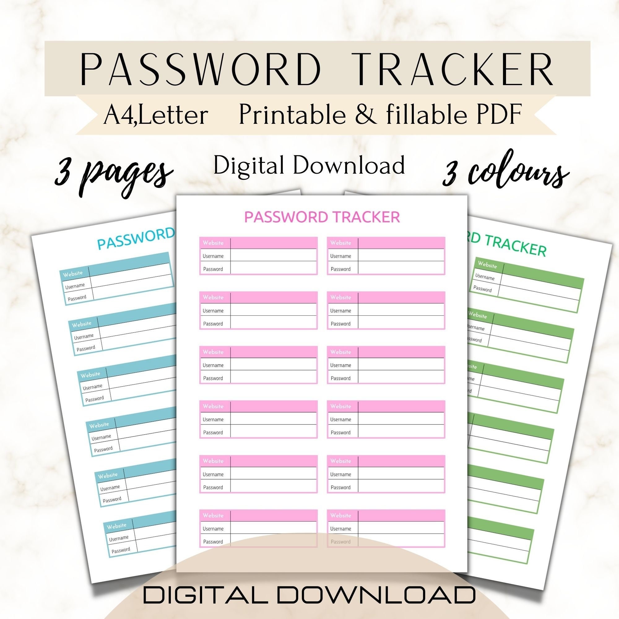 Printable & Fillable, Password Tracker, Password Keeper, Instant ...