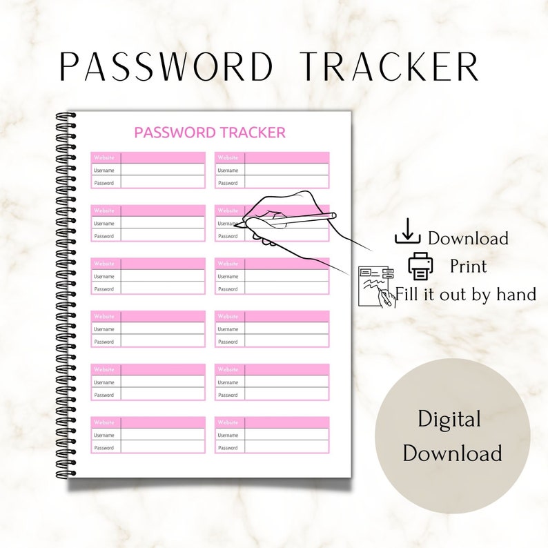 Printable & Fillable, Password Tracker, Password Keeper, Instant ...