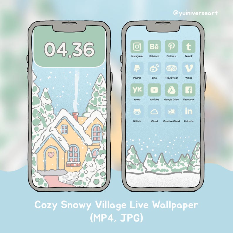 Cozy Snowy Village Wallpaper – Winter Animated Lock & Home Screen - Etsy