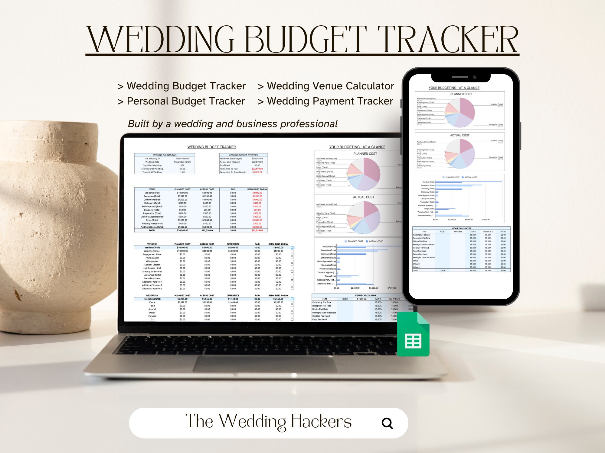 Digital Wedding Budget Tracker Spreadsheet | Wedding Planning Budget ...