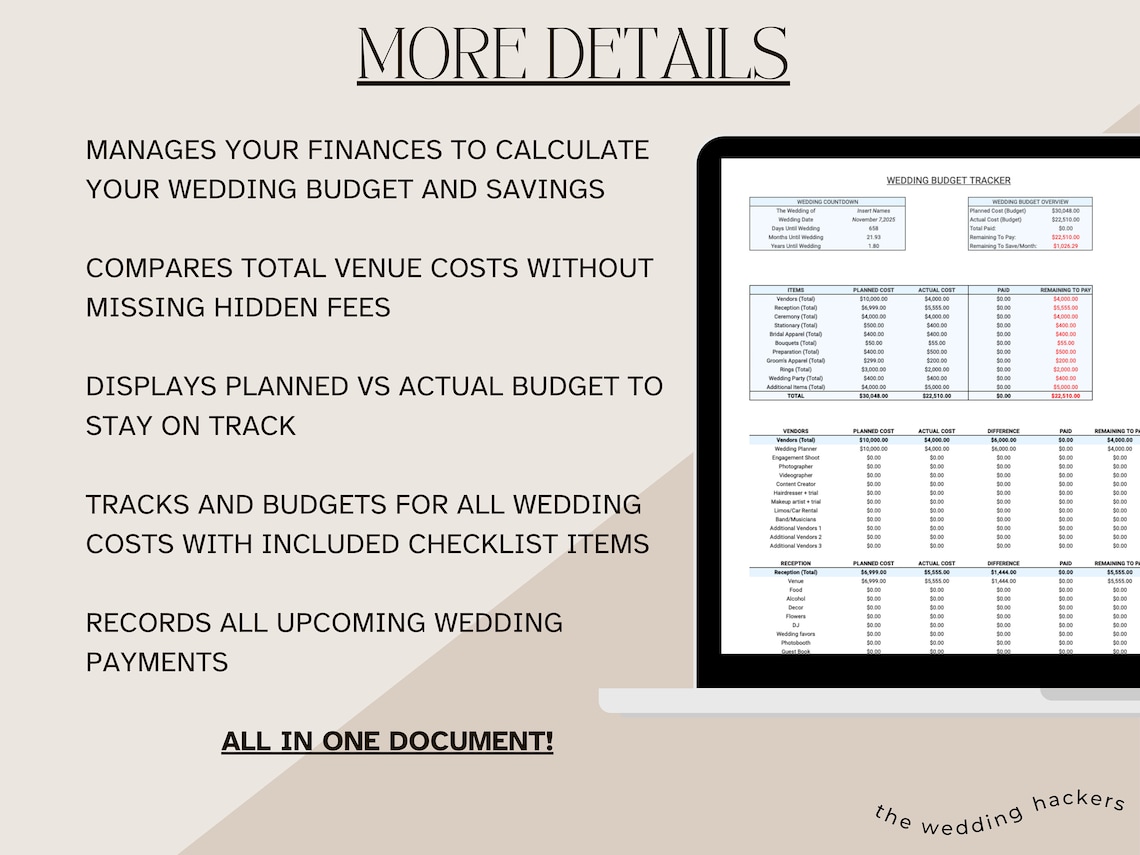 Digital Wedding Budget Tracker Spreadsheet | Wedding Planning Budget ...