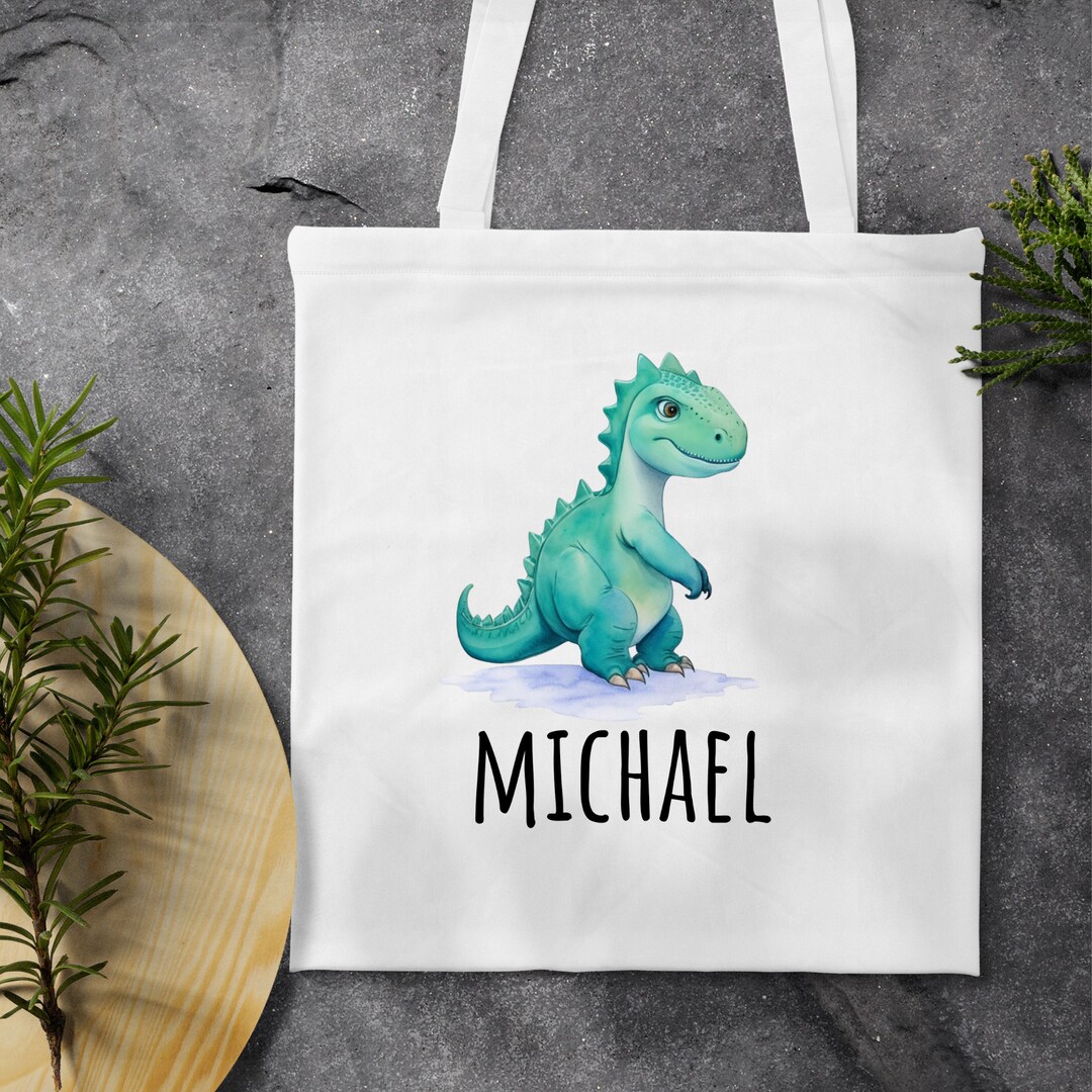 Personalized Dinosaur Tote Bag, Kids Name Tote Bag, Custom Book Bag ...