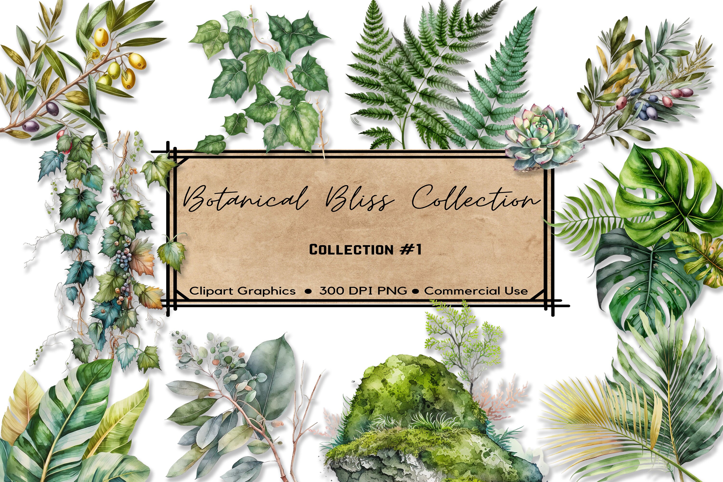 Botanical Bliss Collection – Watercolor Greenery Clipart for Wedding ...