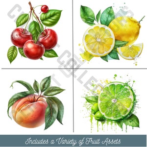 Watercolor Fruits Clipart, Fruits PNG, Elements, Commercial Use ...