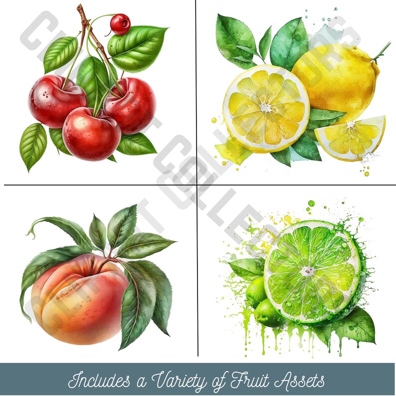 Watercolor Fruits Clipart, Fruits PNG, Elements, Commercial Use ...