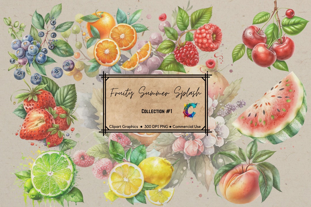 Watercolor Fruits Clipart, Fruits PNG, Elements, Commercial Use ...