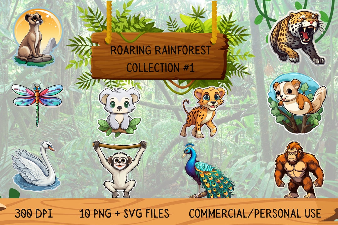 Roaring Rainforest Collection - Cartoon Jungle Animals Bundle ...