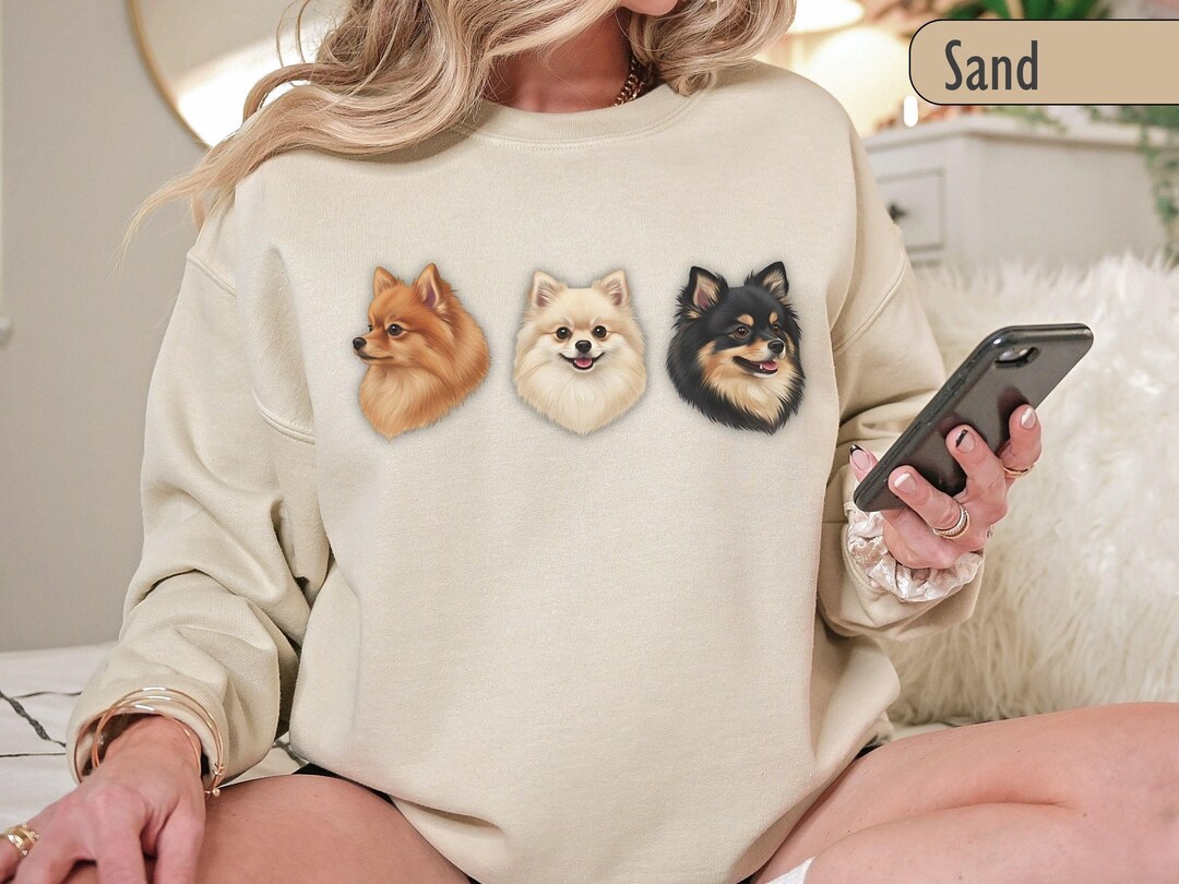 Custom Pomeranian Portrait Sweatshirt, Personalized Dog Mom Shirt ...