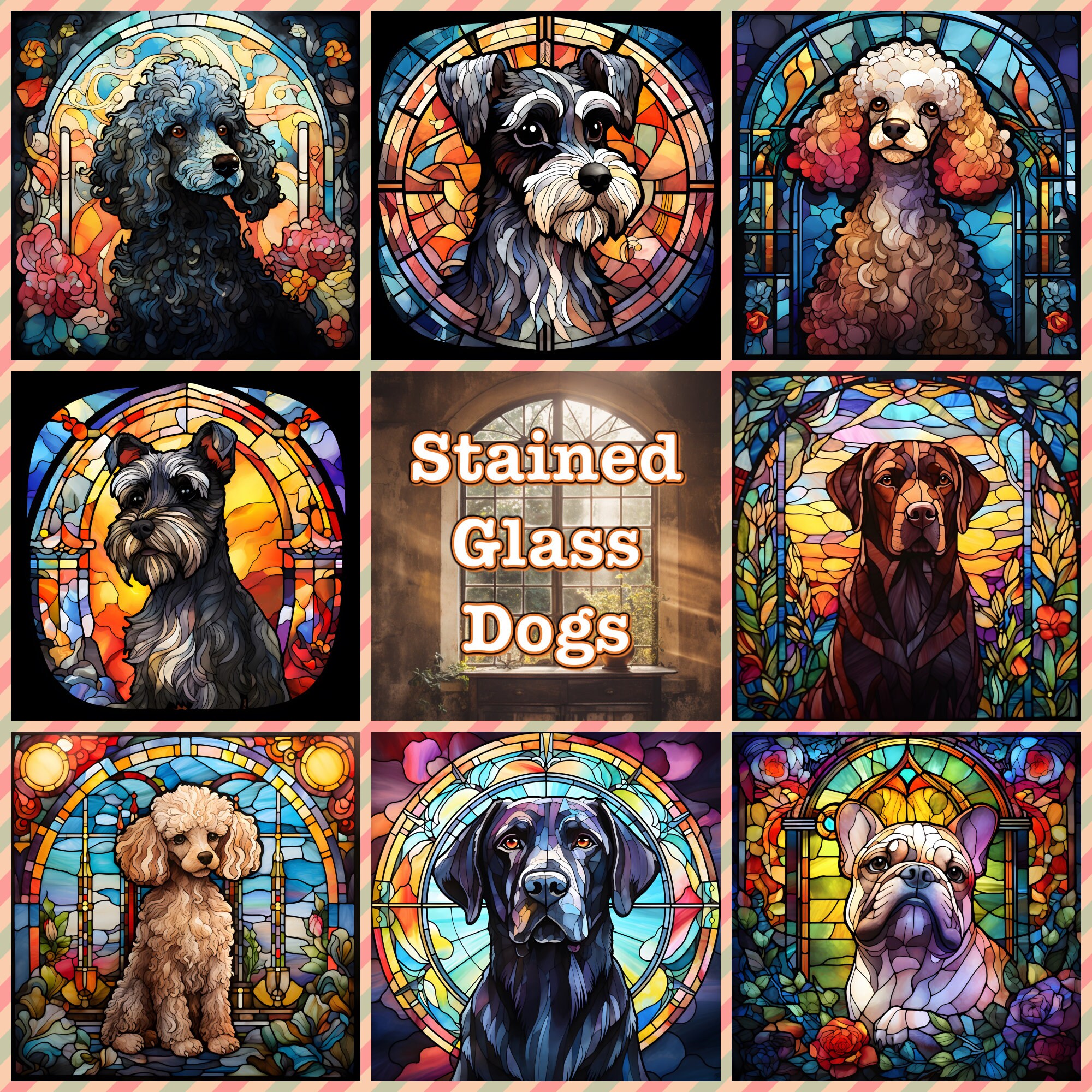 Stained Glass Dogs Clipart Design in JPG Format. 38 Unique Designs ...